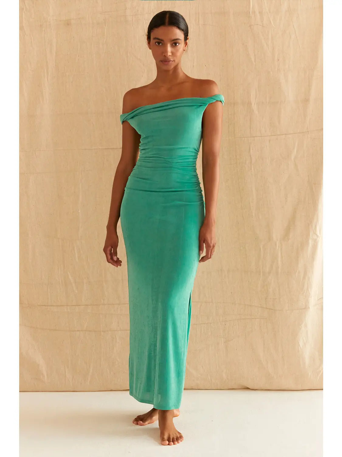 Cadence Off Shoulder Slinky Maxi Dress – The Ivory Palm