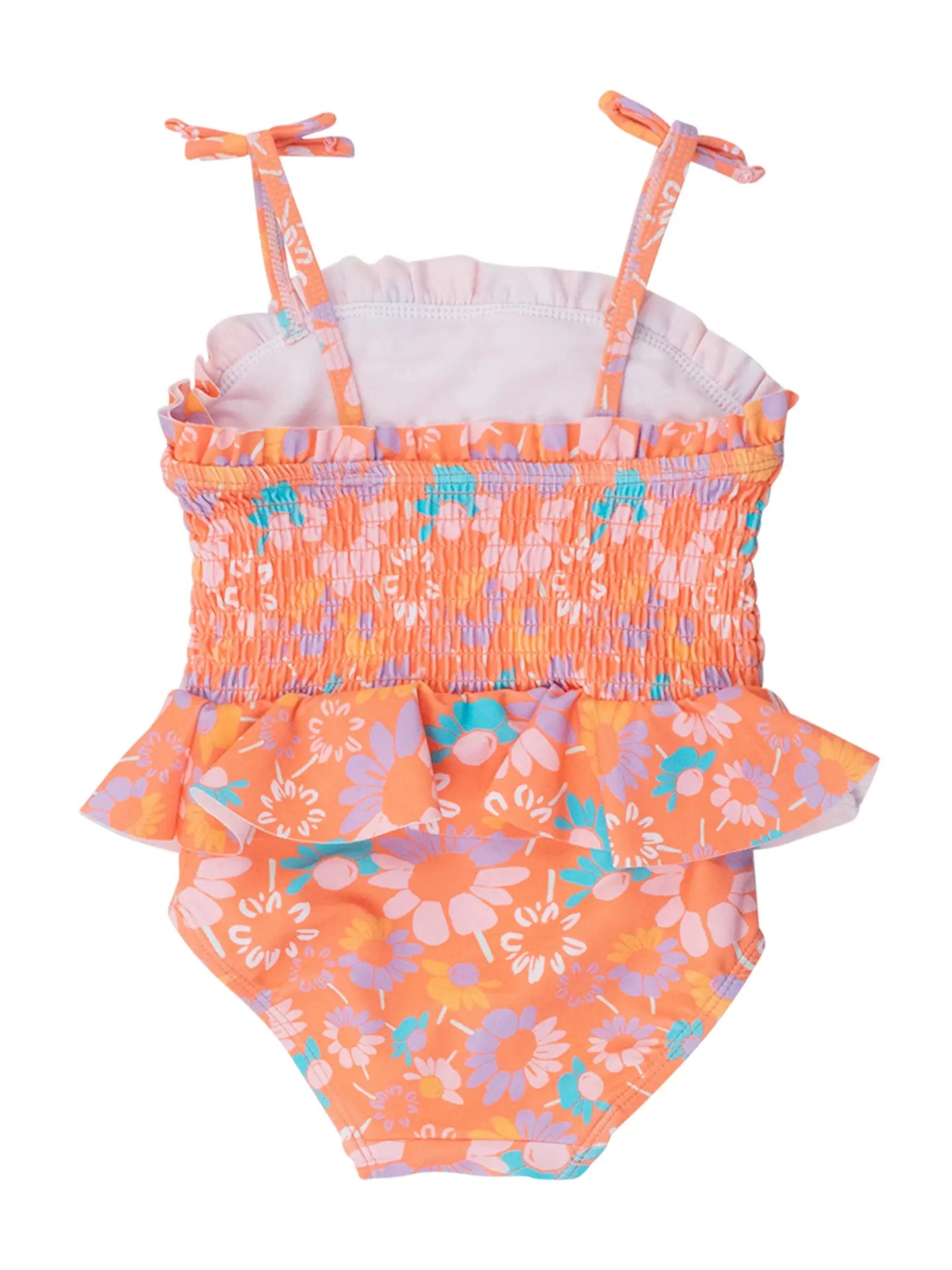 Girls Coral Floral Peplum Smocked Bodice One Piece Swimsuit – The Ivory ...