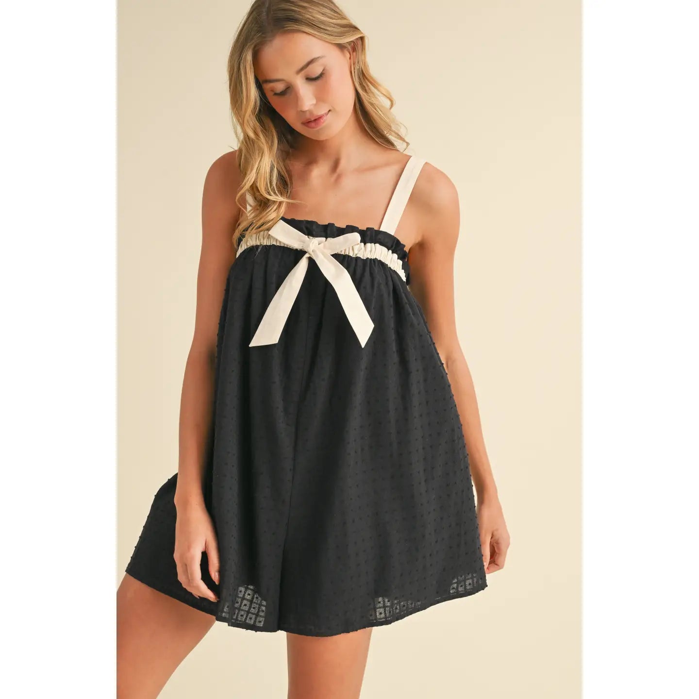 Relaxed Fit Flowy Romper with Front Bow Detail – The Ivory Palm