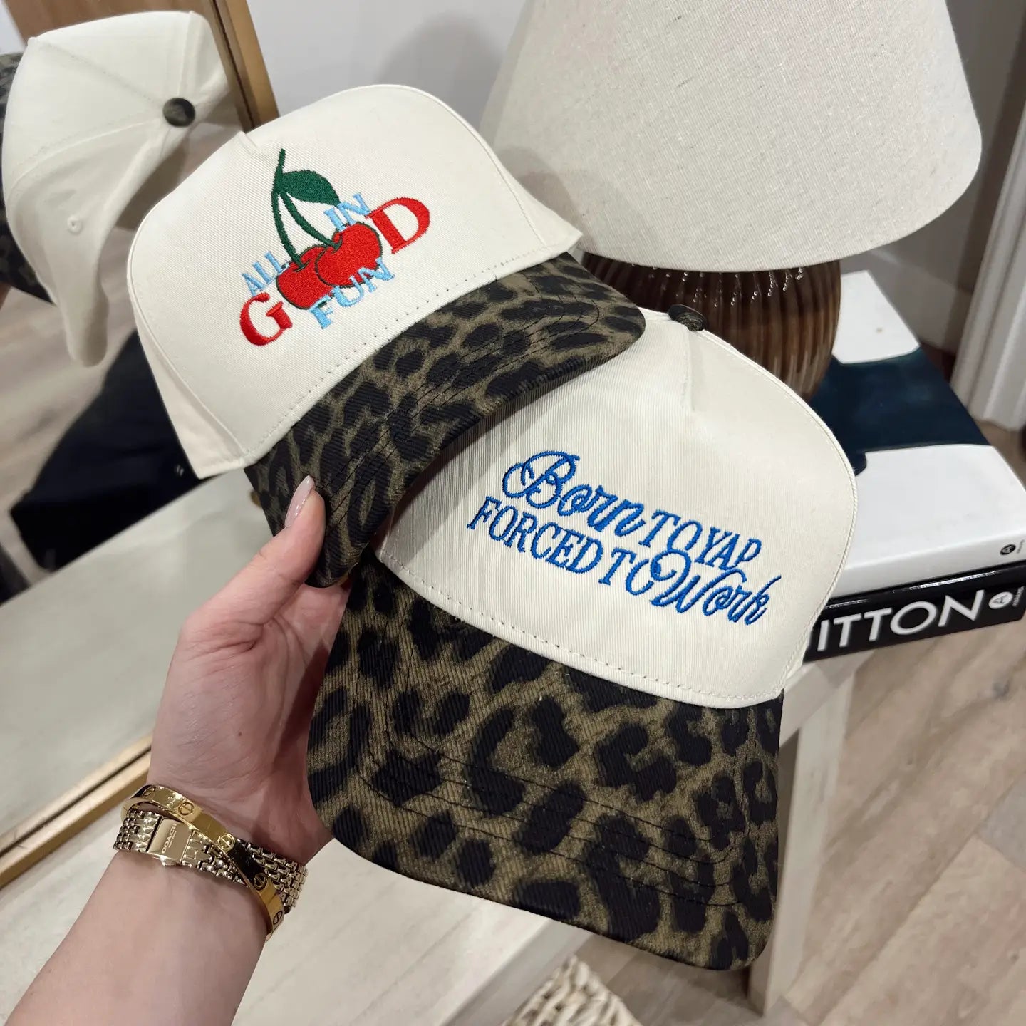 Born To Yap Forced To Work- Leopard Embroidered Hat – The Ivory Palm